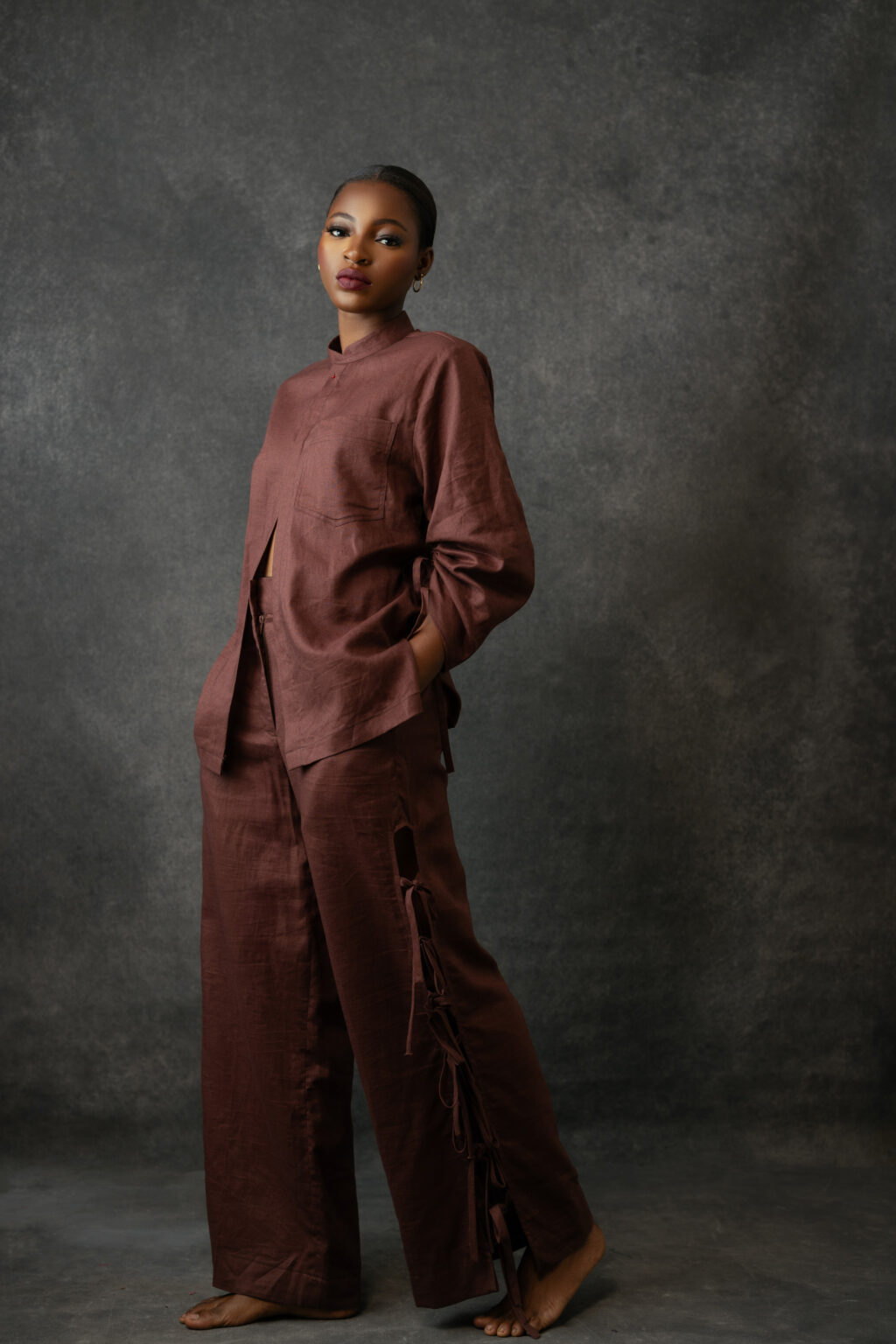 DRAWSTRING SLEEVE SHIRT WITH TIE KNOT PANTS - Babayo